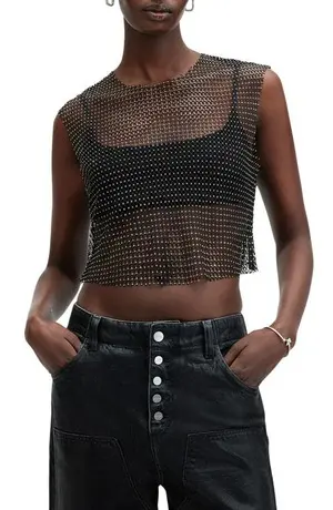 ALLSAINTS Calytrix Sparkle Mesh Crop Top