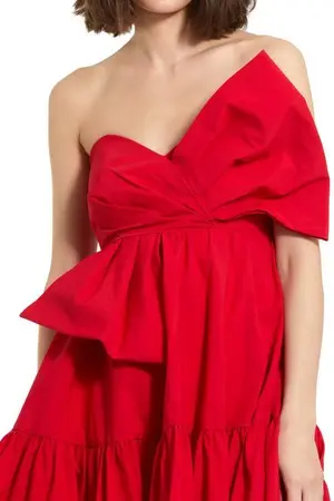 Mac Duggal Faille Strapless Bow Mini Dress - Cherry