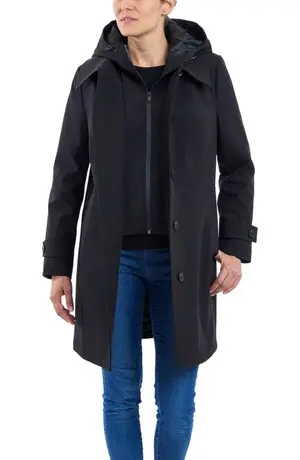 London Fog Water Resistant Raincoat With Bib - Black