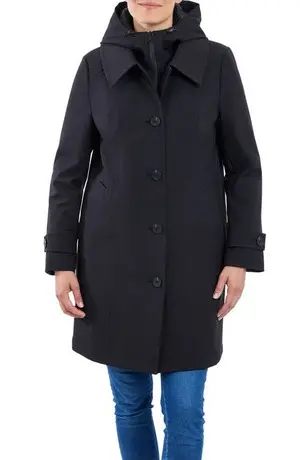 London Fog Water Resistant Raincoat With Bib - Black