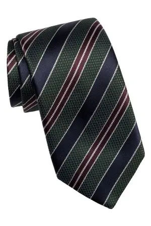 ELIZABETTA Elizabetta Vesuvio Striped Silk Jacquard Neck Tie Green And Navy