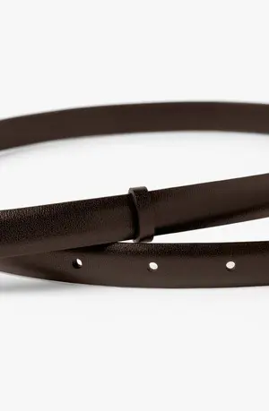 Lilysilk Clasp Leather Skinny Belt - Dark Brown