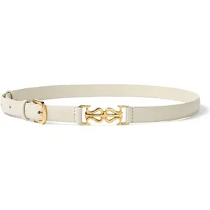 Lilysilk Clasp Leather Skinny Belt - Ivory