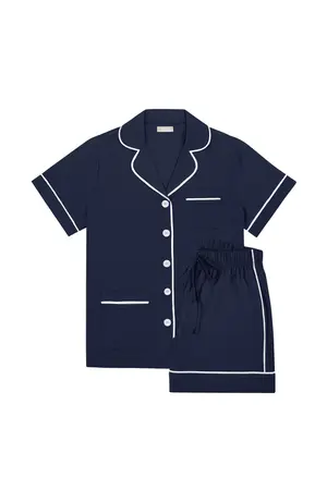 KIP Luxe Stretch Cotton Short Set - Midnight Blue