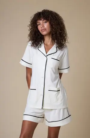 KIP Luxe Stretch Cotton Short Set - Pearl