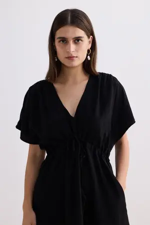 REISTOR Gathered V-neck Dress