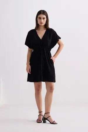REISTOR Gathered V-neck Dress