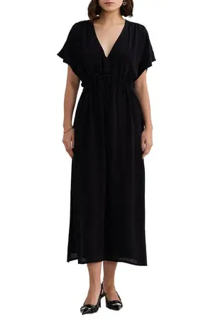 REISTOR V-neck Gathered Maxi Dress - Black
