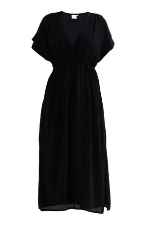 REISTOR V-neck Gathered Maxi Dress - Black