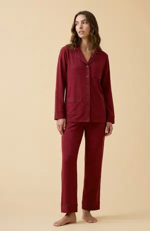 KIP Luxe Stretch Cotton Pajama Set Cranberry
