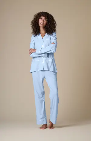 KIP Luxe Stretch Cotton Pajama Set - Mist Blue