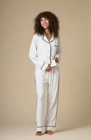 KIP Luxe Stretch Cotton Pajama Set - Pearl