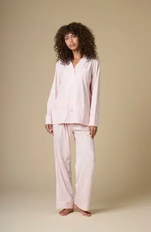 KIP Luxe Stretch Cotton Pajama Set - Pink Peony