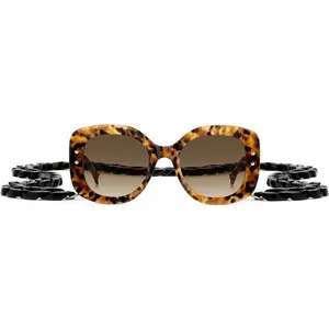 Carolina Herrera 53mm Rectangular Sunglasses With Removable Chain - Havana/ Brown Sf