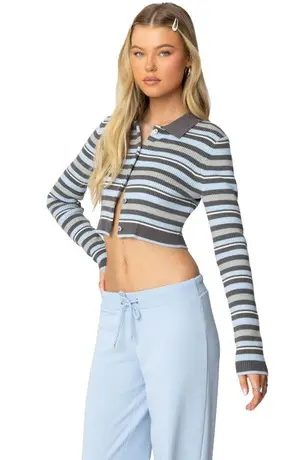 EDIKTED Giulia Stripe Rib Crop Cardigan