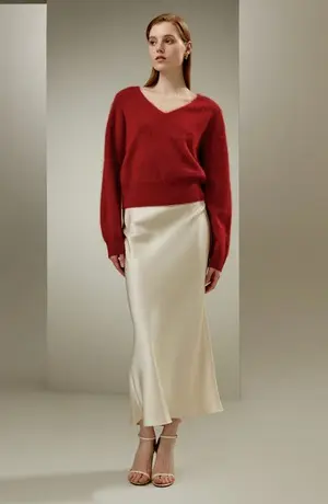 Lilysilk Cropped V-neck Cashmere Sweater - Red