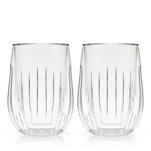VISKI Double Walled Stemless Wine Glasses Set Of 2 - Clear