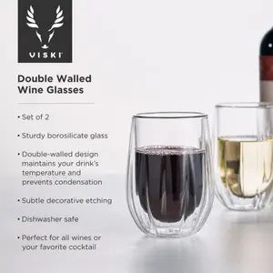 VISKI Double Walled Stemless Wine Glasses Set Of 2