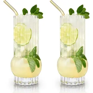 VISKI Art Deco Crystal Highball Glasses Set Of 2 - Clear