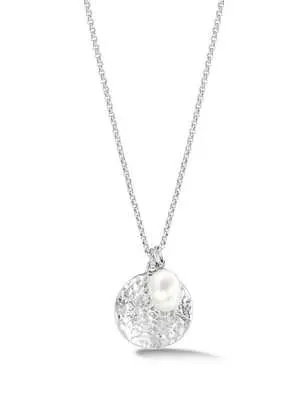 DOWER & HALL Hammered Disc Pearl Pendant Necklace - Silver