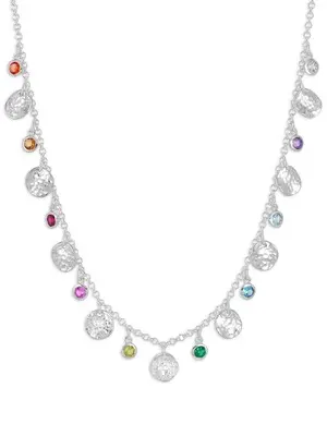 DOWER & HALL Hammered Disc And Gemstone Necklace - Silver