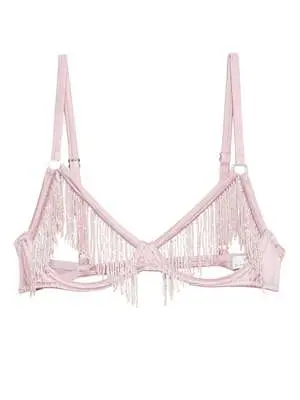 Fleur Du Mal Beaded Fringe Ouvert Bra - Pink