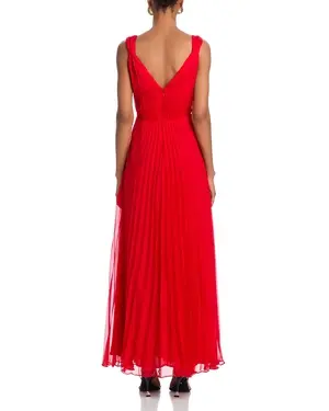 Aqua Pleated Maxi Dress - Red