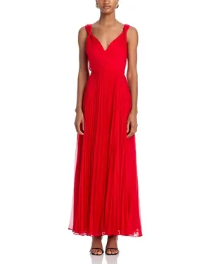 Aqua Pleated Maxi Dress - Red