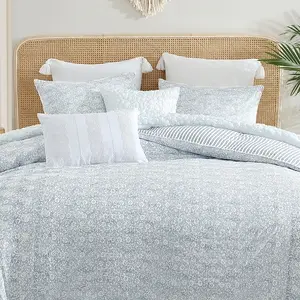 PERI HOME Ikat Eyelet Comforter Set, Full Queen - Blue
