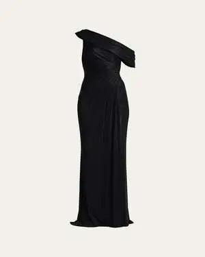 Tadashi Shoji Leary Draped One-shoulder Gown