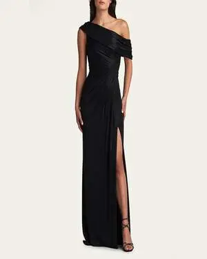 Tadashi Shoji Leary Draped One-shoulder Gown