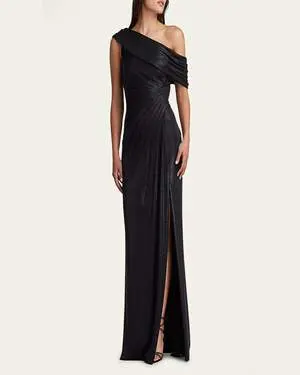 Tadashi Shoji Leary Draped One-shoulder Gown