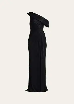Tadashi Shoji Leary Draped One-shoulder Gown