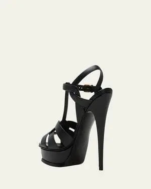 Saint Laurent Tribute Leather T-strap Platform Sandals - Black