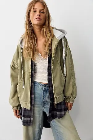 Free People Hooded Denim Jacket - Spring Green