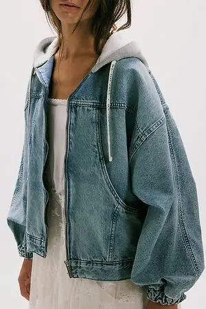 Free People We The Free Iggy Hooded Denim Jacket - Tennis Court Wash
