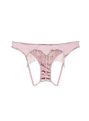 Fleur Du Mal Beaded Fringe Ouvert Heart Shaped Panty - Rosebud