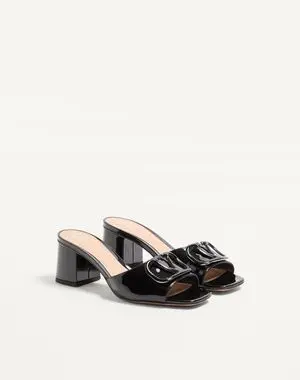 Valentino Garavani Vlogo Signature Patent Leather Slide Sandal - Black