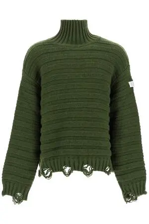 MAISON MARGIELA MM6 MAISON MARGIELA Distressed High-neck Pullover Sweater - Green
