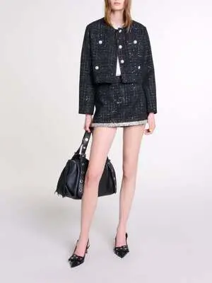 Maje Cotton Tweed Jacket - Black