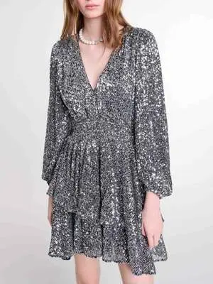 Maje Short Sequinned Ruffled Dress