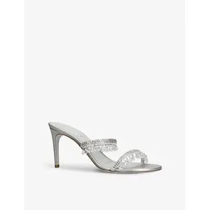 Rene Caovilla Jewel-embellished Leather Heeled Sandals - Grey