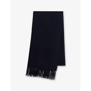 Sandro Fringed-trim Wool And Cashmere-blend Scarf - Dark Navy