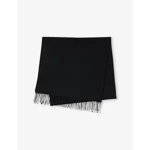Sandro Fringed-trim Wool And Cashmere-blend Scarf 1size Noir / Gris