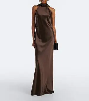 Ralph Lauren Chilton Halterneck Satin Gown - Brown