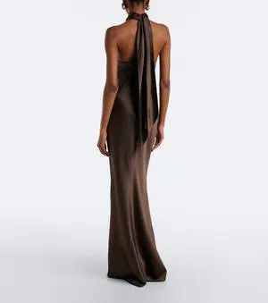 Ralph Lauren Chilton Halterneck Satin Gown - Brown