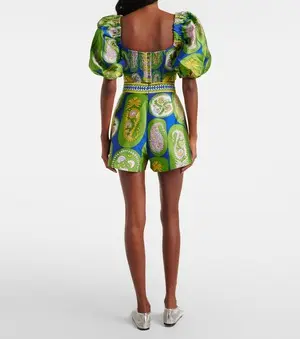 ALEMAIS Alémais Printed Balloon-sleeve Cropped Top