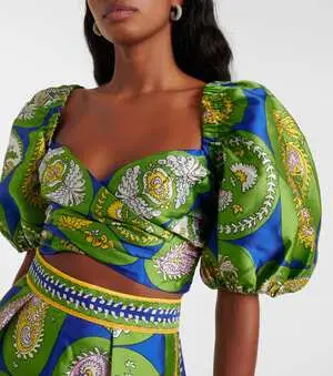 ALEMAIS Alémais Printed Balloon-sleeve Cropped Top
