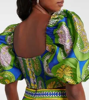 ALEMAIS Alémais Printed Balloon-sleeve Cropped Top