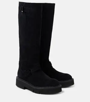 Clergerie Knee-high Suede Boots With Buckle Detail
